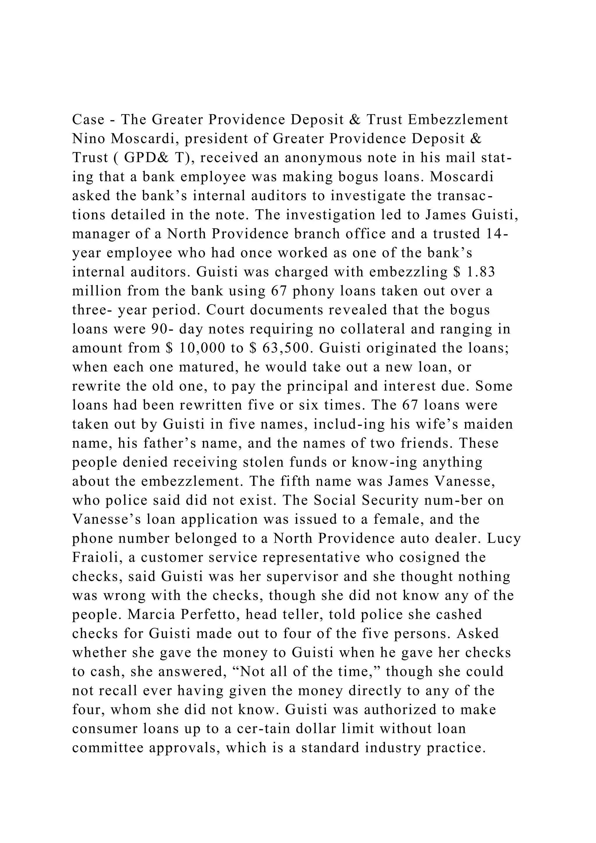 Case - The Greater Providence Deposit & Trust EmbezzlementNino M.docx