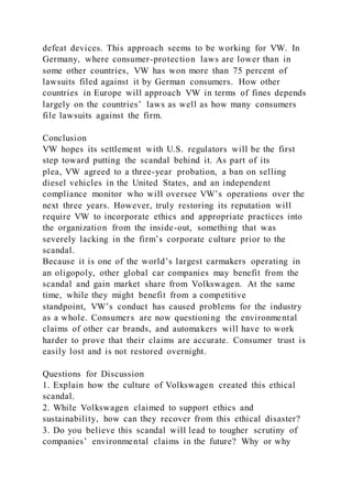 Case 1. the volkswagen scandal an admission to emission fraud i | DOCX