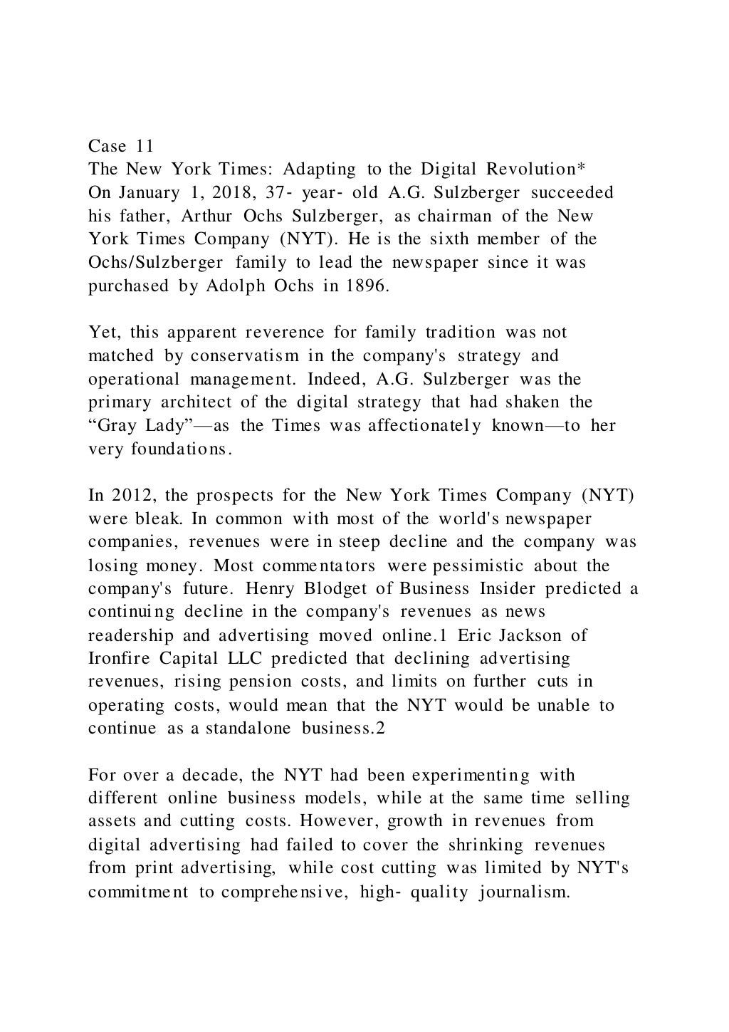 Case 11The New York Times Adapting to the Digital Revolution | DOCX