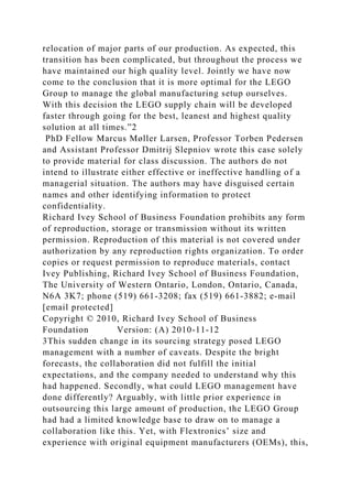 Case 12 LEGO Group An Outsourcing JourneyMarcus Møller Larsen.docx