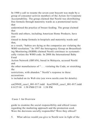 CASE 1 2 Nestlé The Infant Formula Controversy largel.docx | Parenting ...