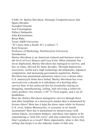 CASE 14 Harley-Davidson Strategic Competitiveness that Spans Dec.docx