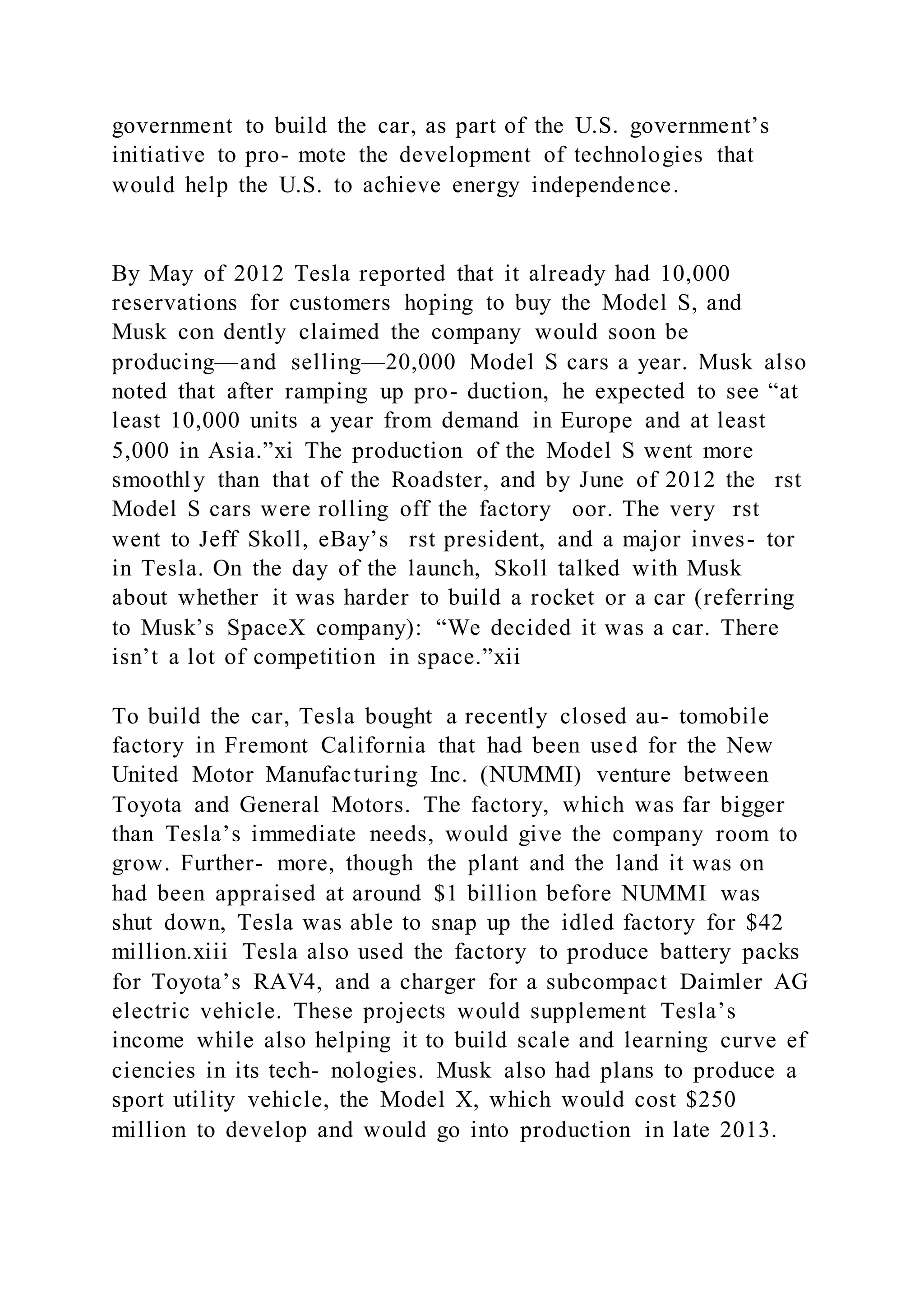 Case 14 Tesla Motors Melissa A. Schilling In 2013, T | DOCX