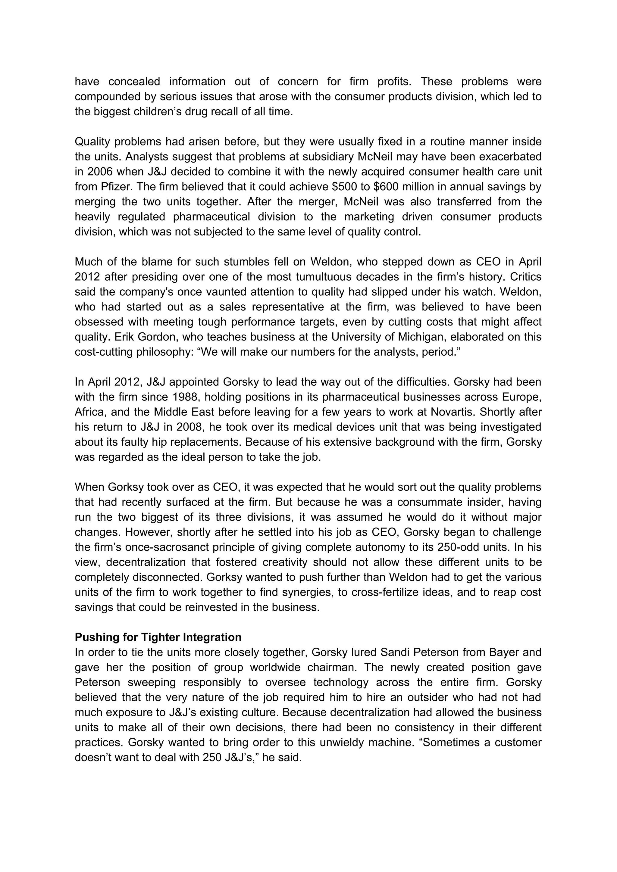 CASE 19 JOHNSON & JOHNSON (A case Study) | DOCX