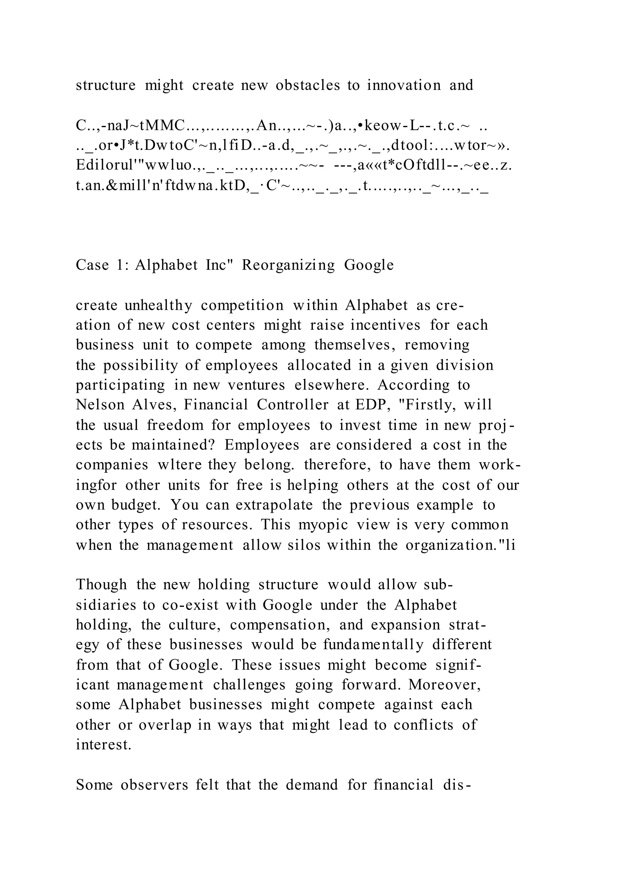 Case 1 Alphabet Inc Reorganizing Google CASE 1 Alpha | DOCX