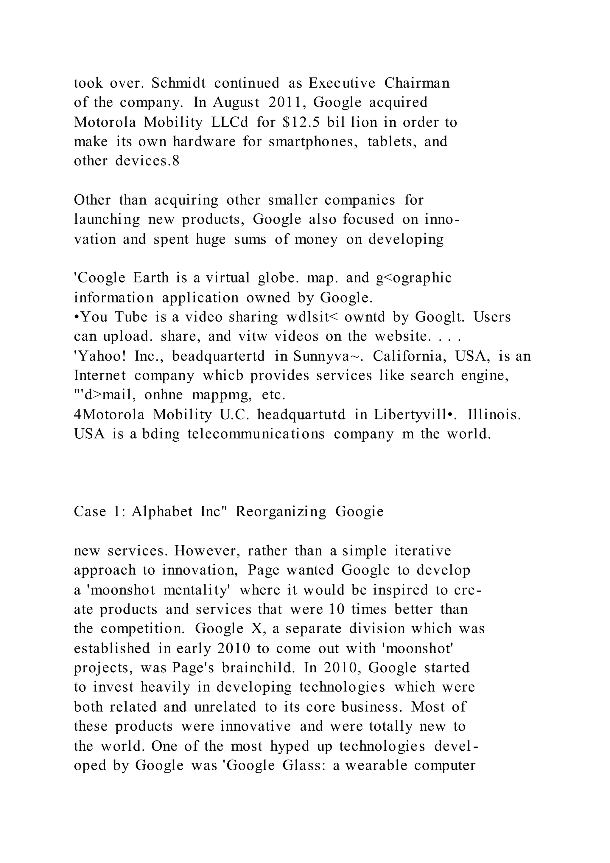 Case 1 Alphabet Inc Reorganizing Google CASE 1 Alpha | DOCX