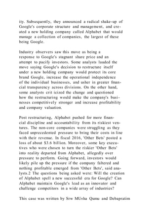 Case 1 Alphabet Inc Reorganizing Google CASE 1 Alpha | DOCX