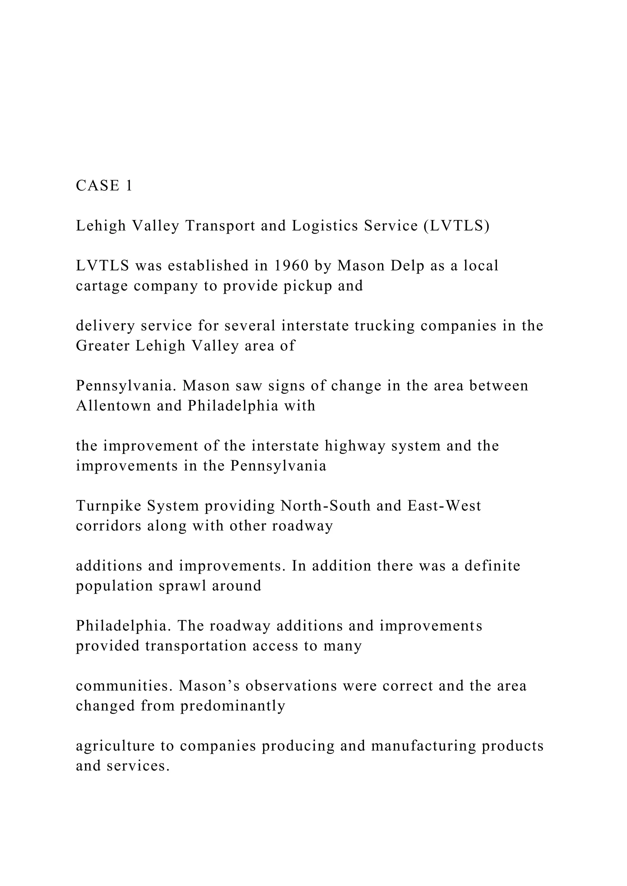 CASE 1 Lehigh Valley Transport and Logistics Service (LV.docx