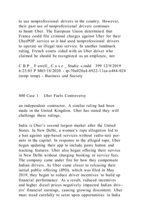Case 1 Uber Fuels Controversy 399 This case was prepare | PDF