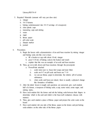 Acid Base Reaction Lesson | DOCX | Educational Assessment | Education