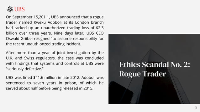 Case study of chapter 20 UBS: ethics scandal | PDF | Business Banking & Finance | Business