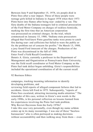 Case 3 Ford’s Pinto Fires The Retrospective View of Ford’s Fiel.docx