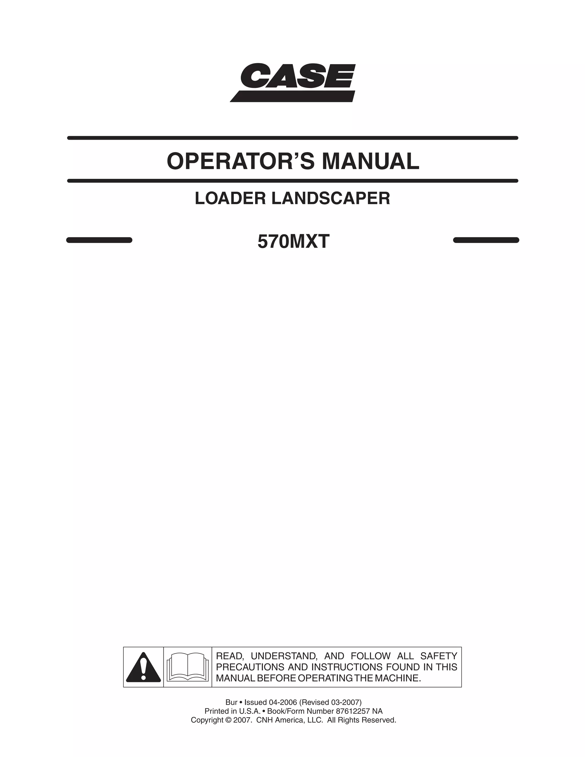 Case 570 mxt loader landscaper operator manual | PDF
