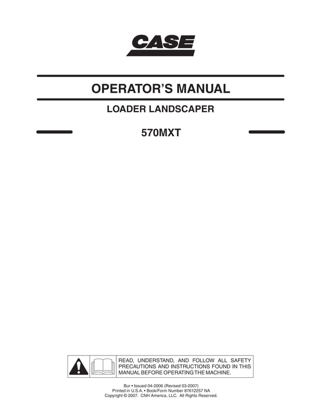 Case 570 mxt loader landscaper operator manual | PDF