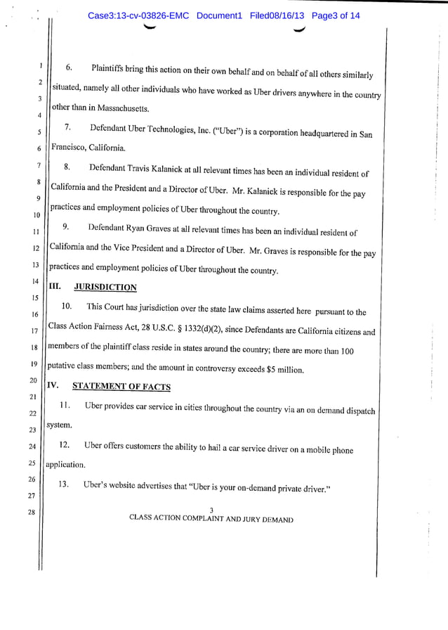 Uber Lawsuit Documents: Case6 b-o-connor-colopy-v-uber | PDF | Law