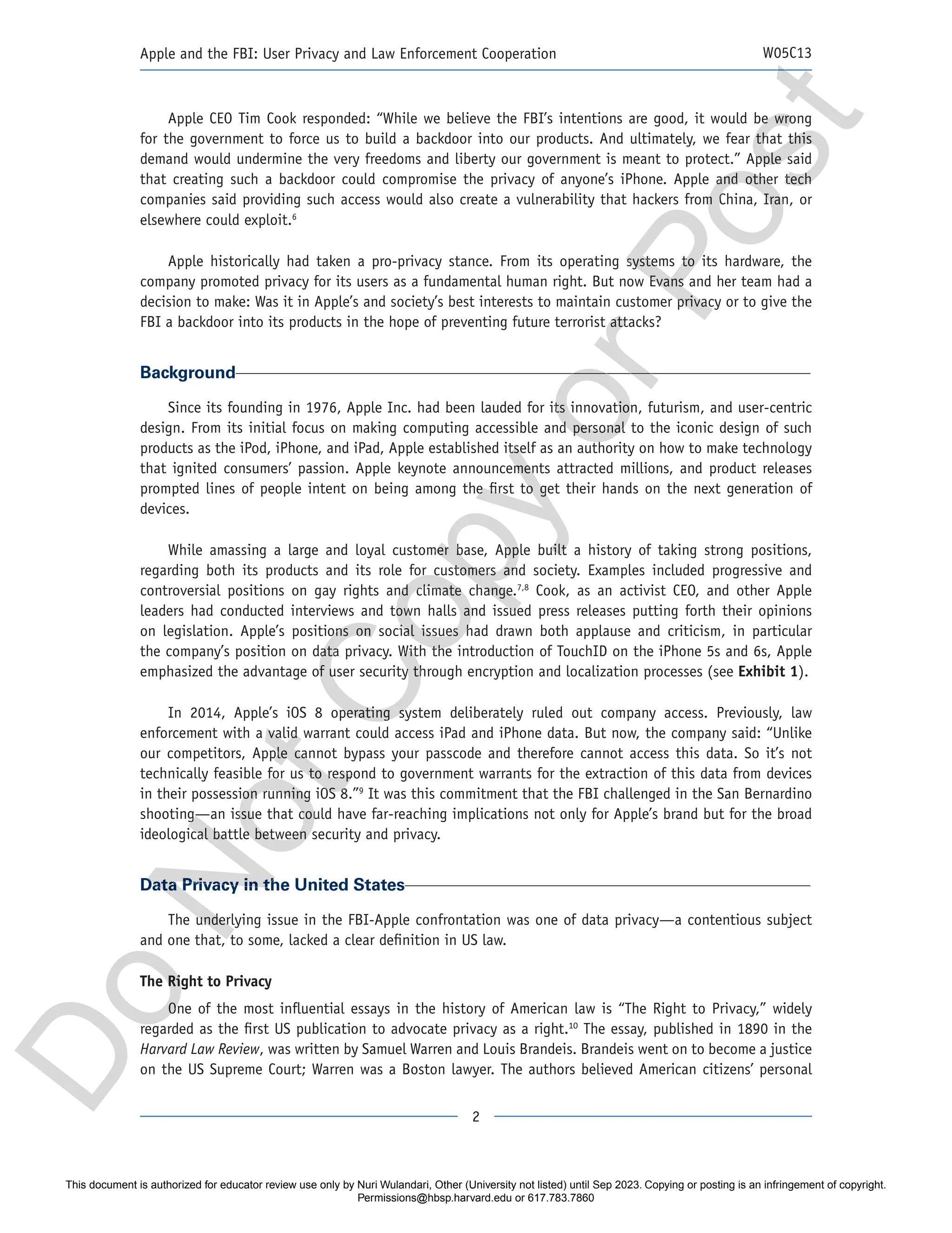 Apple and the FBI: User Privacy and Law Enforcement Cooperation | PDF