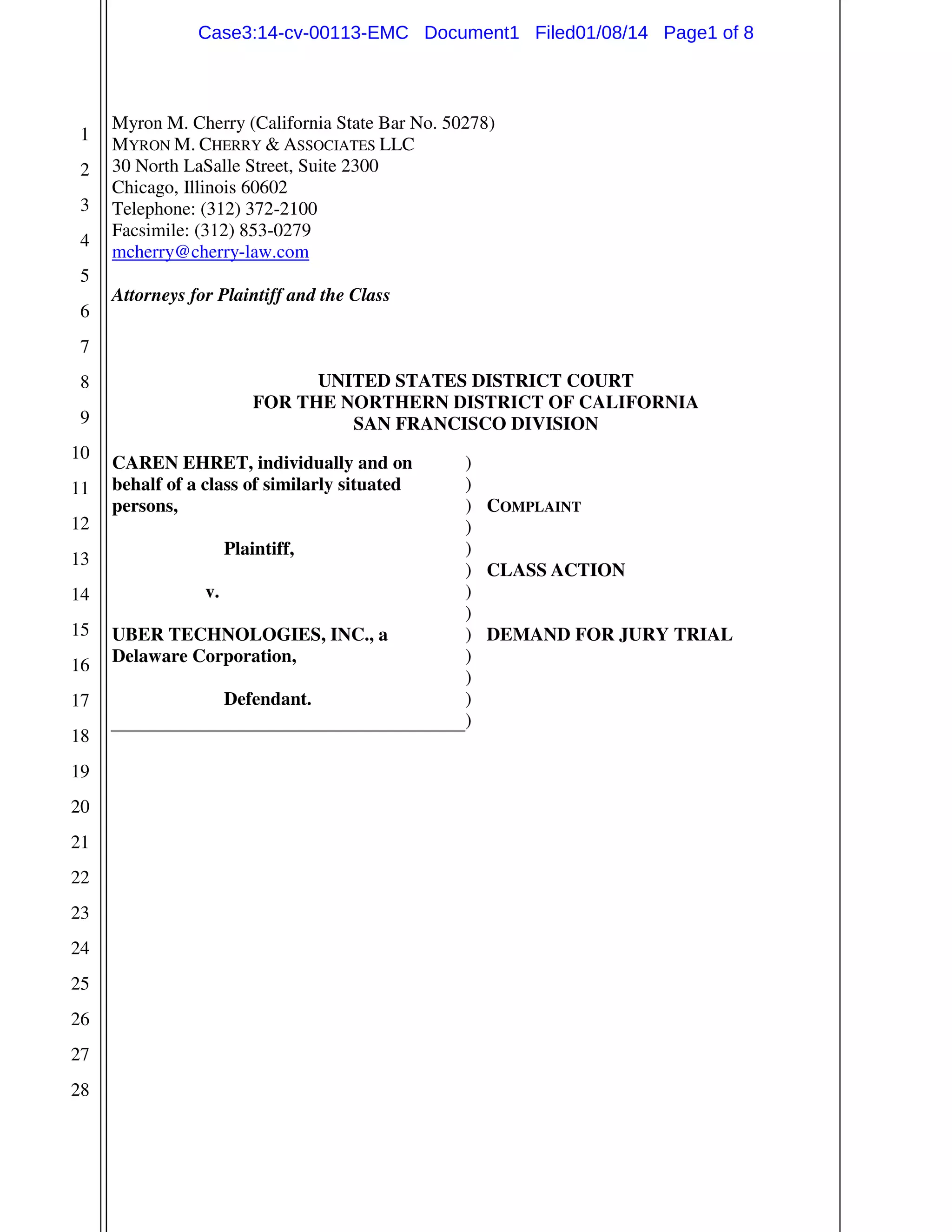 Uber Lawsuit Documents: Case7 b-caren-ehret-v-uber-tips | PDF