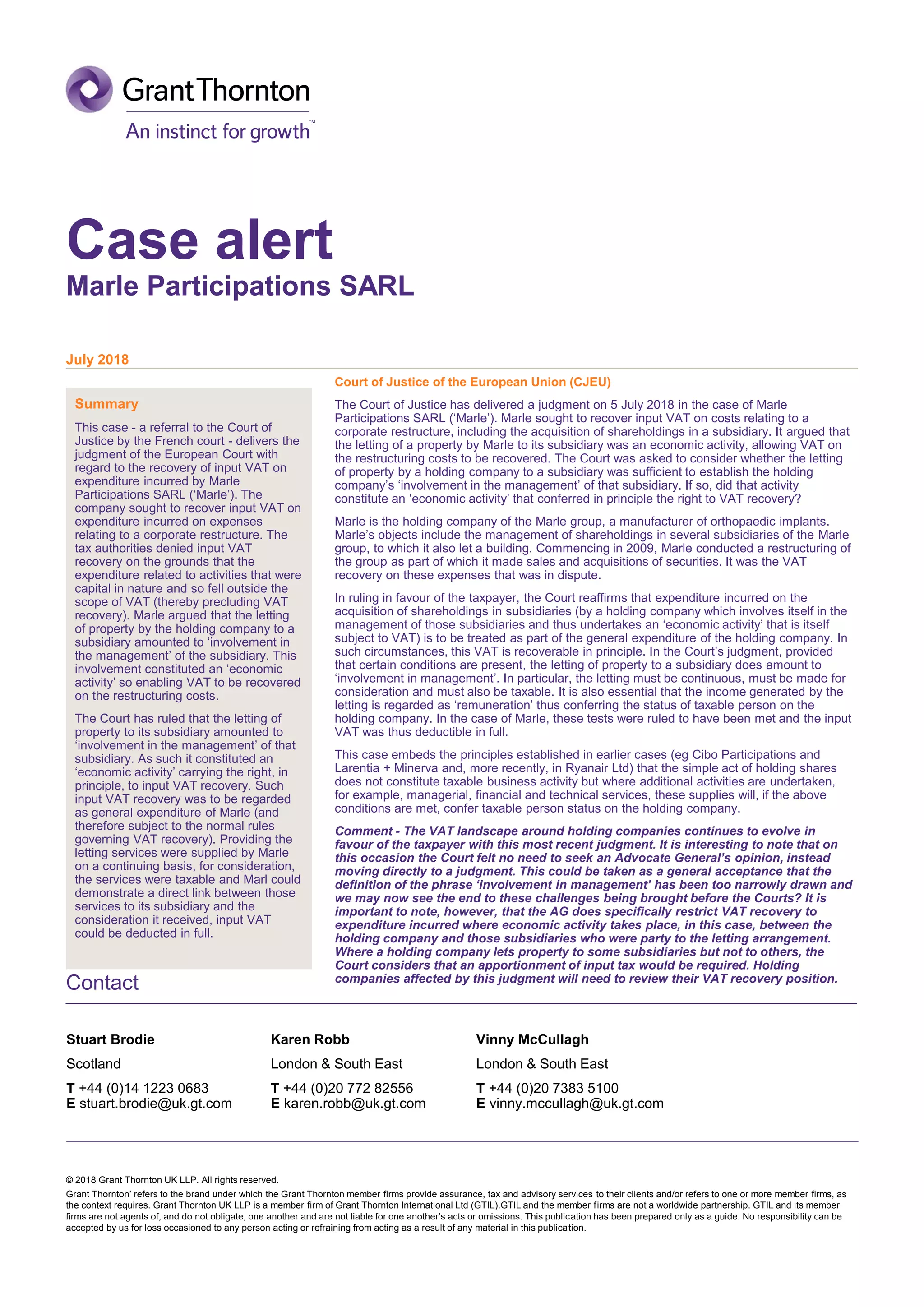 Case alert - Marle Participations SARL | PDF