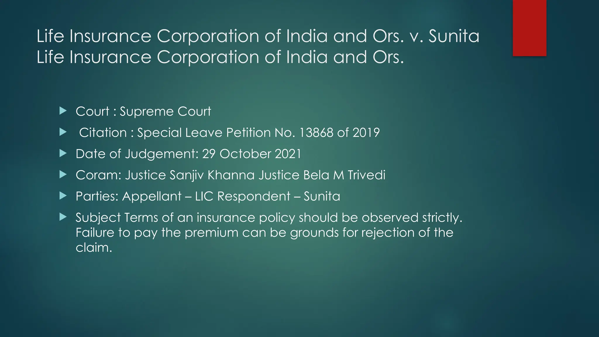 case analysis on LIC of India & ors. vs sunita | PPT