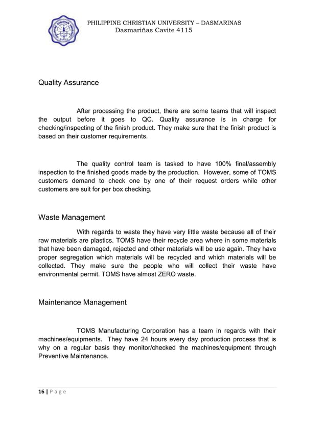 Case analysis toms manufacturing corporation | PDF