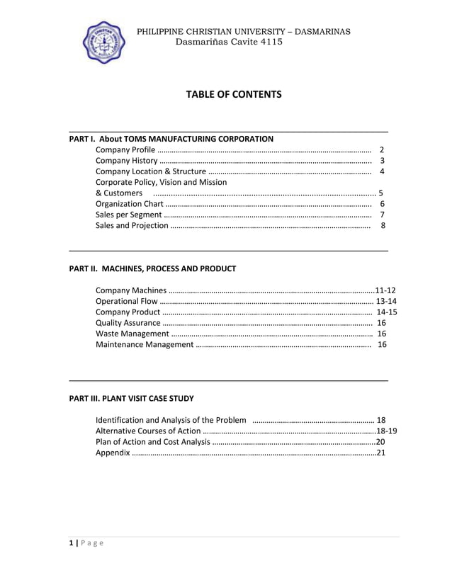 Case analysis toms manufacturing corporation | PDF