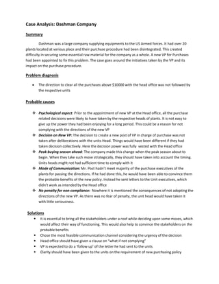 Case analysis dashman priyeshvp_iim kozhikode | PDF