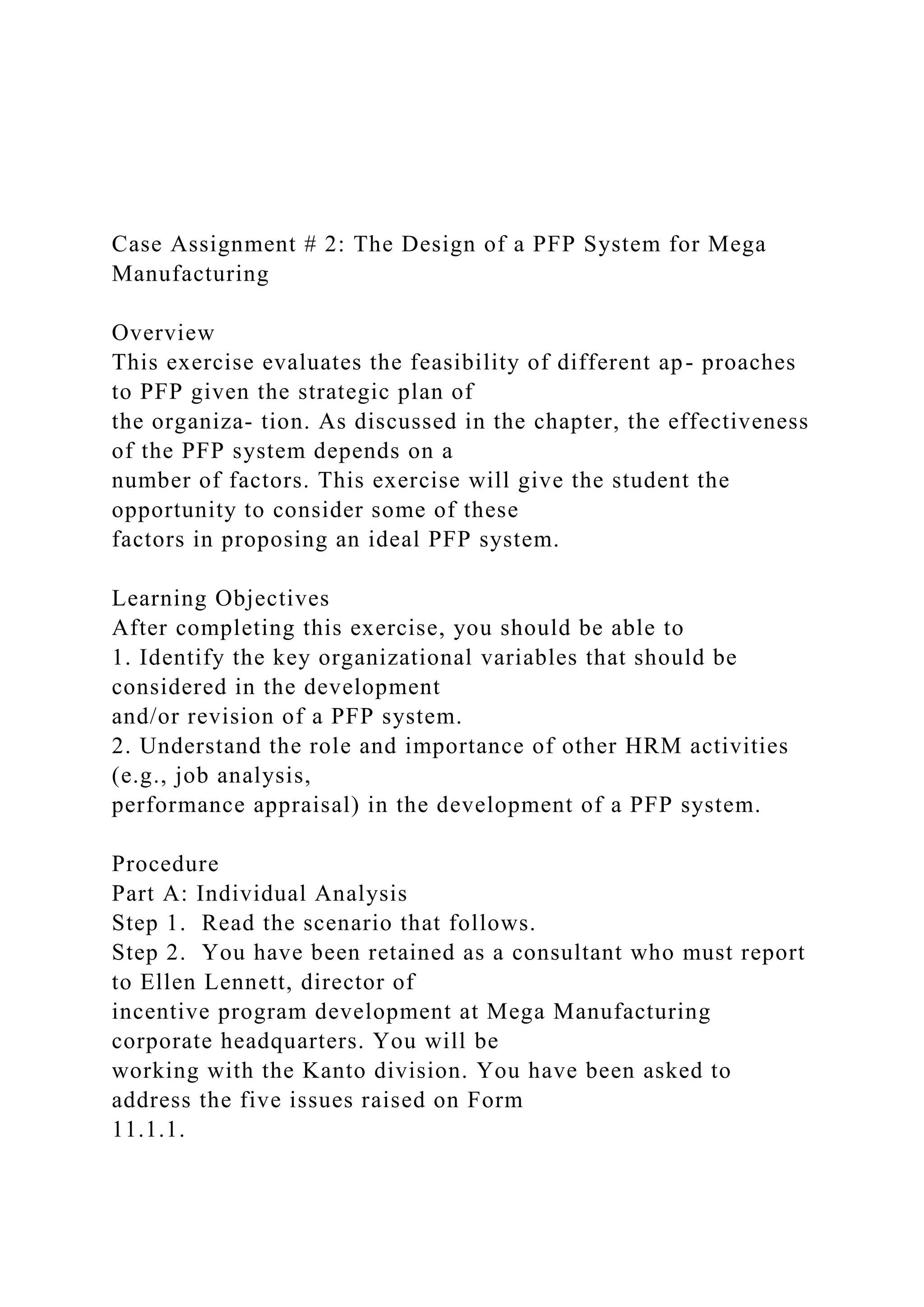 Case Assignment # 2 The Design of a PFP System for Mega Manuf.docx