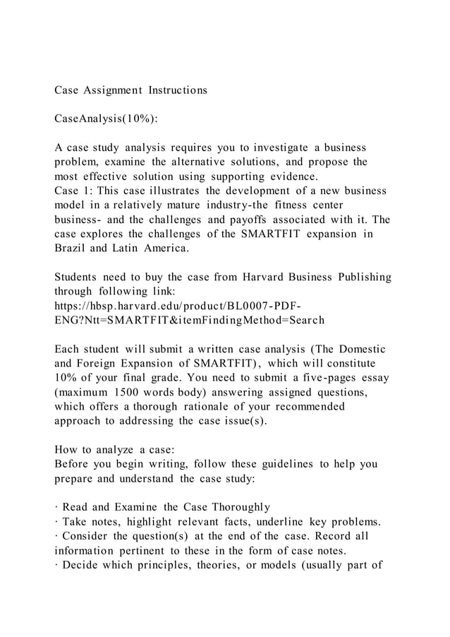 Case assignment instructions caseanalysis(10)a case study | DOCX