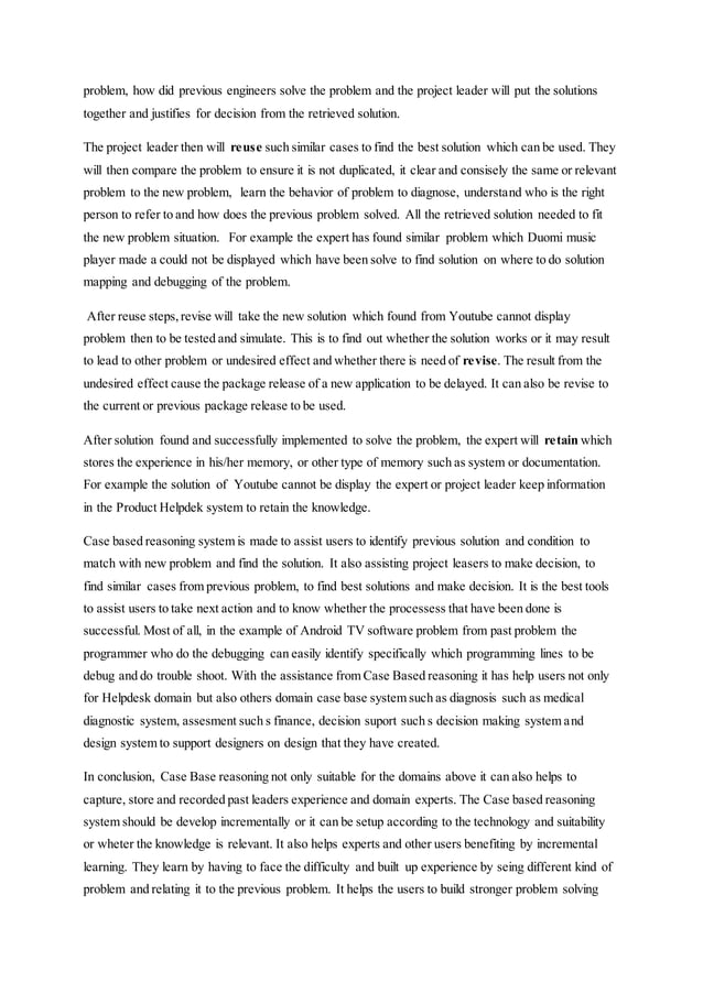 Case based reasoning technique | DOCX | Operating Systems | Computer Software and Applications