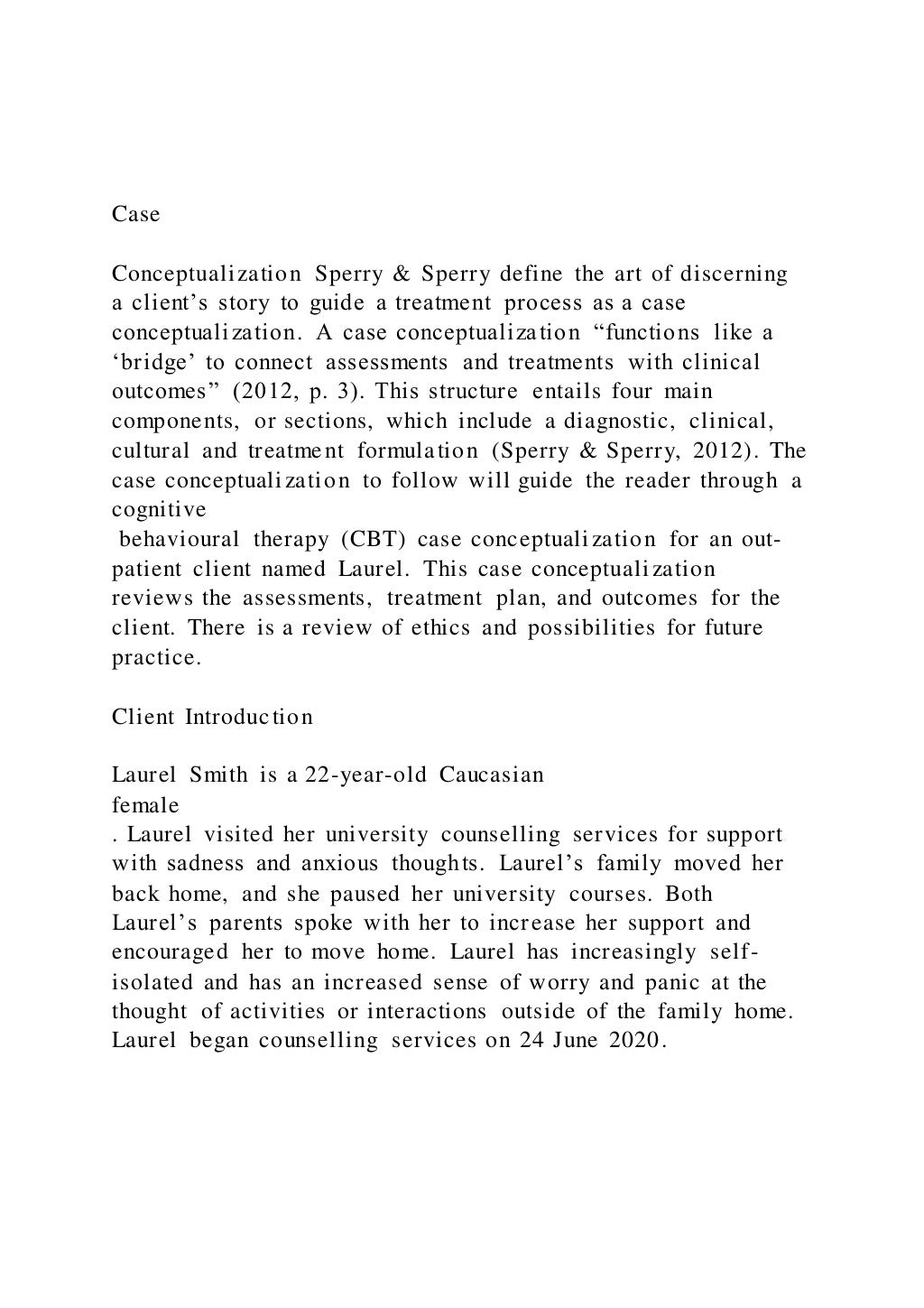 Case Conceptualization Sperry & Sperry define the art of dis | DOCX