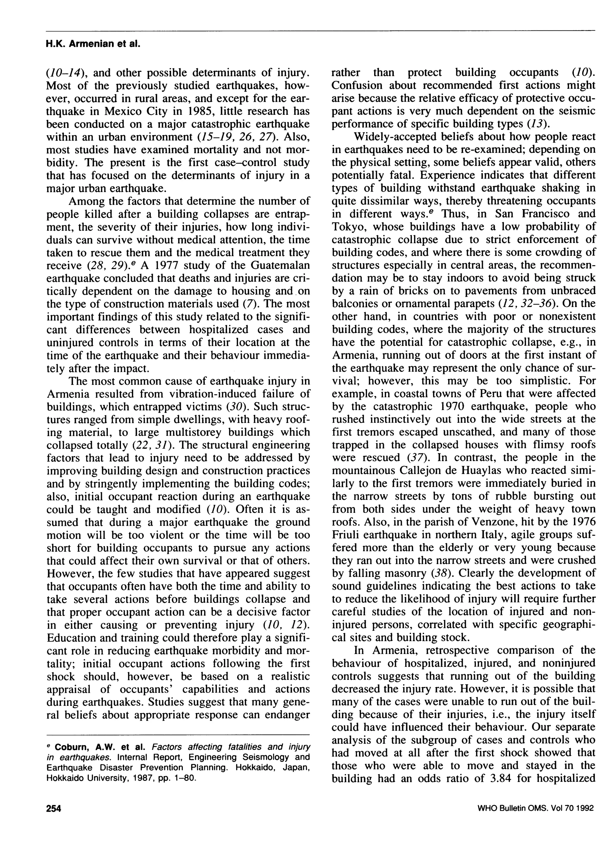 A case-control study of injuries arising from the earthquake in Armenia ...