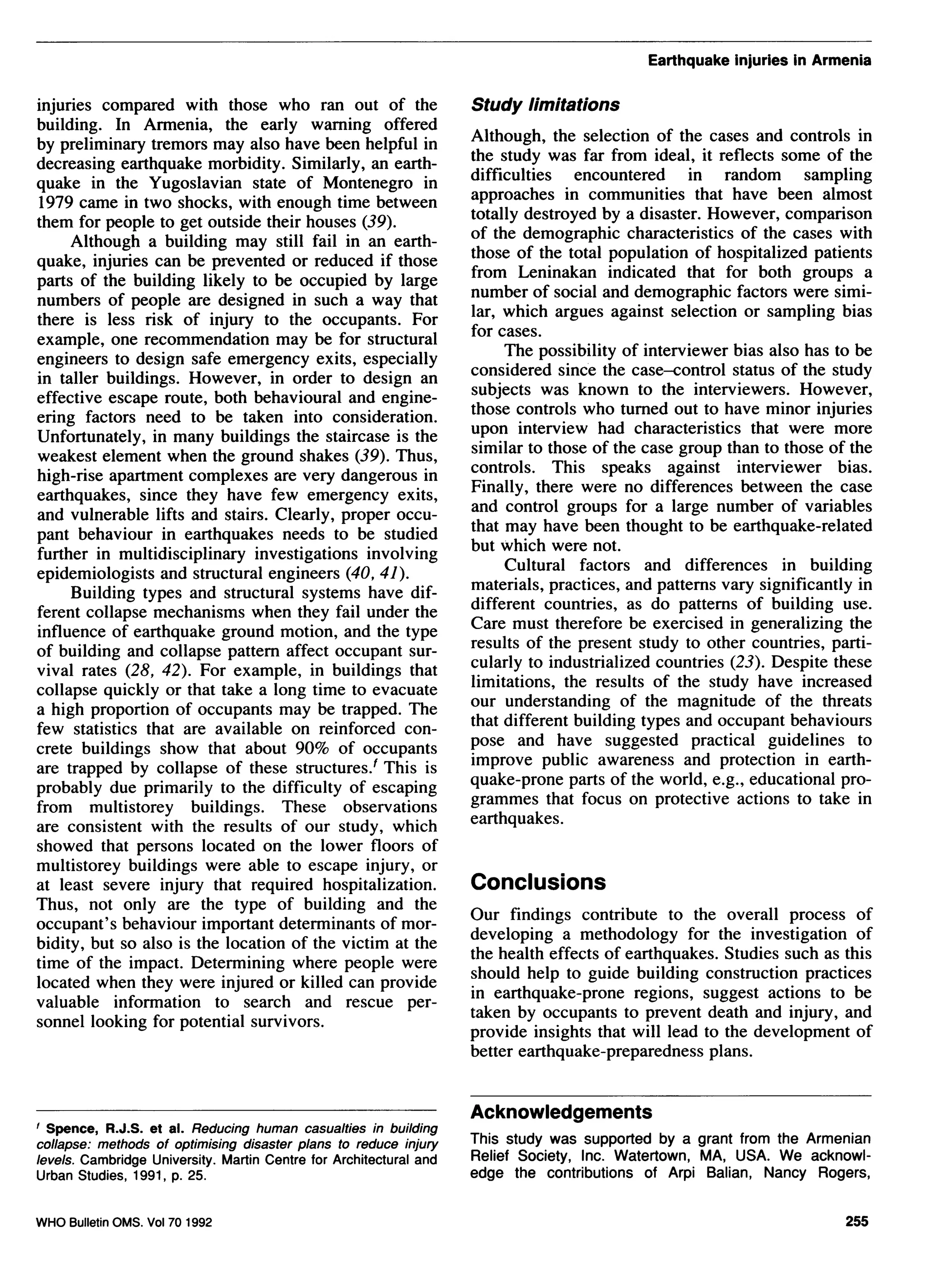 A case-control study of injuries arising from the earthquake in Armenia ...