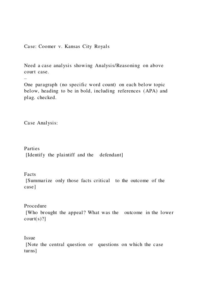 Case Coomer v. Kansas City RoyalsNeed a case analysis sho | DOCX
