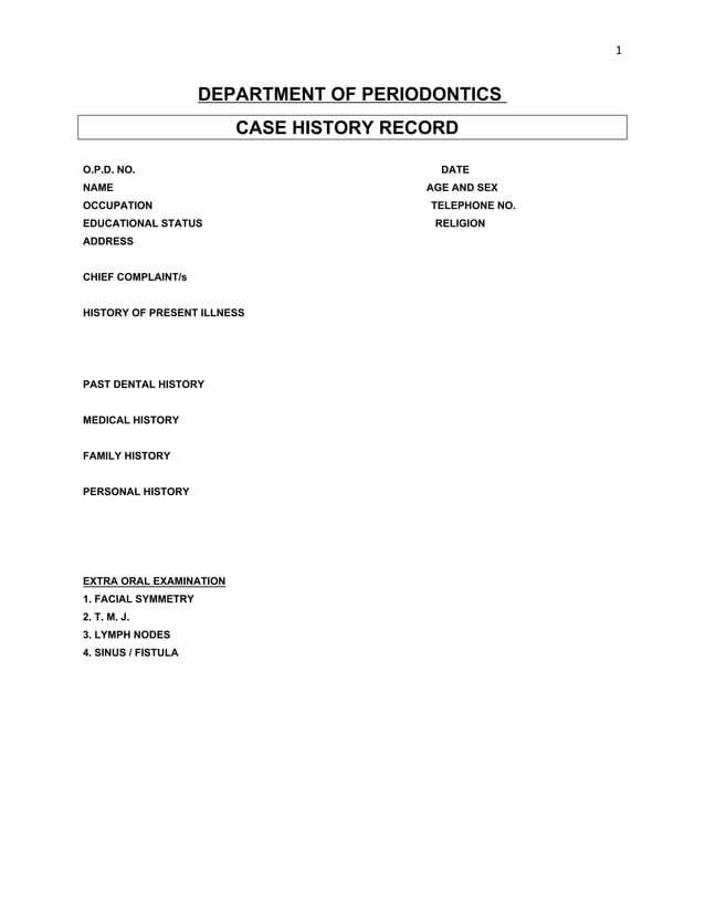 Case history performa (2) | PDF | Dental Health | Diseases and Conditions
