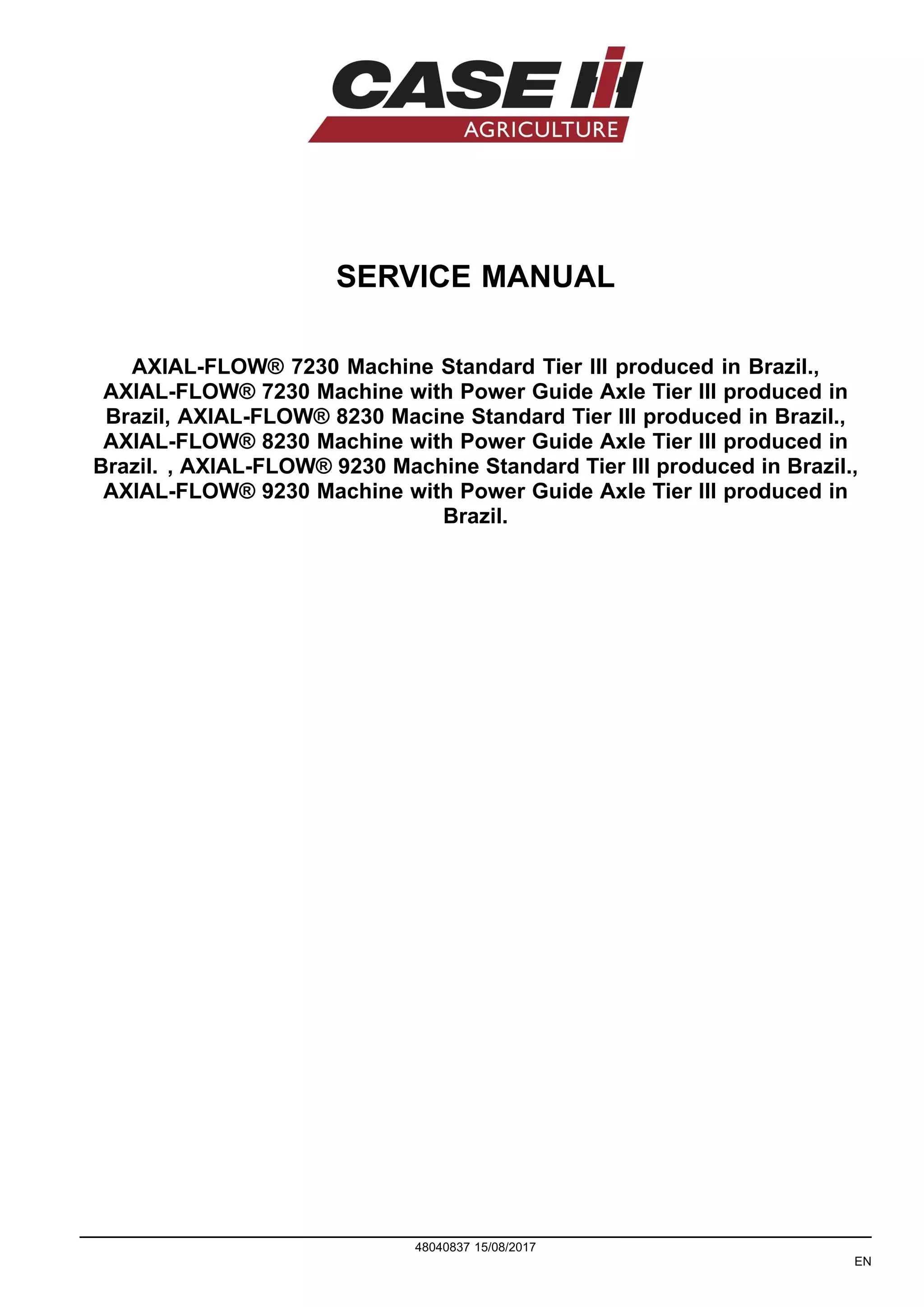 Case ih axial flow 7230 tier iii rotary combine service repair manual | PDF