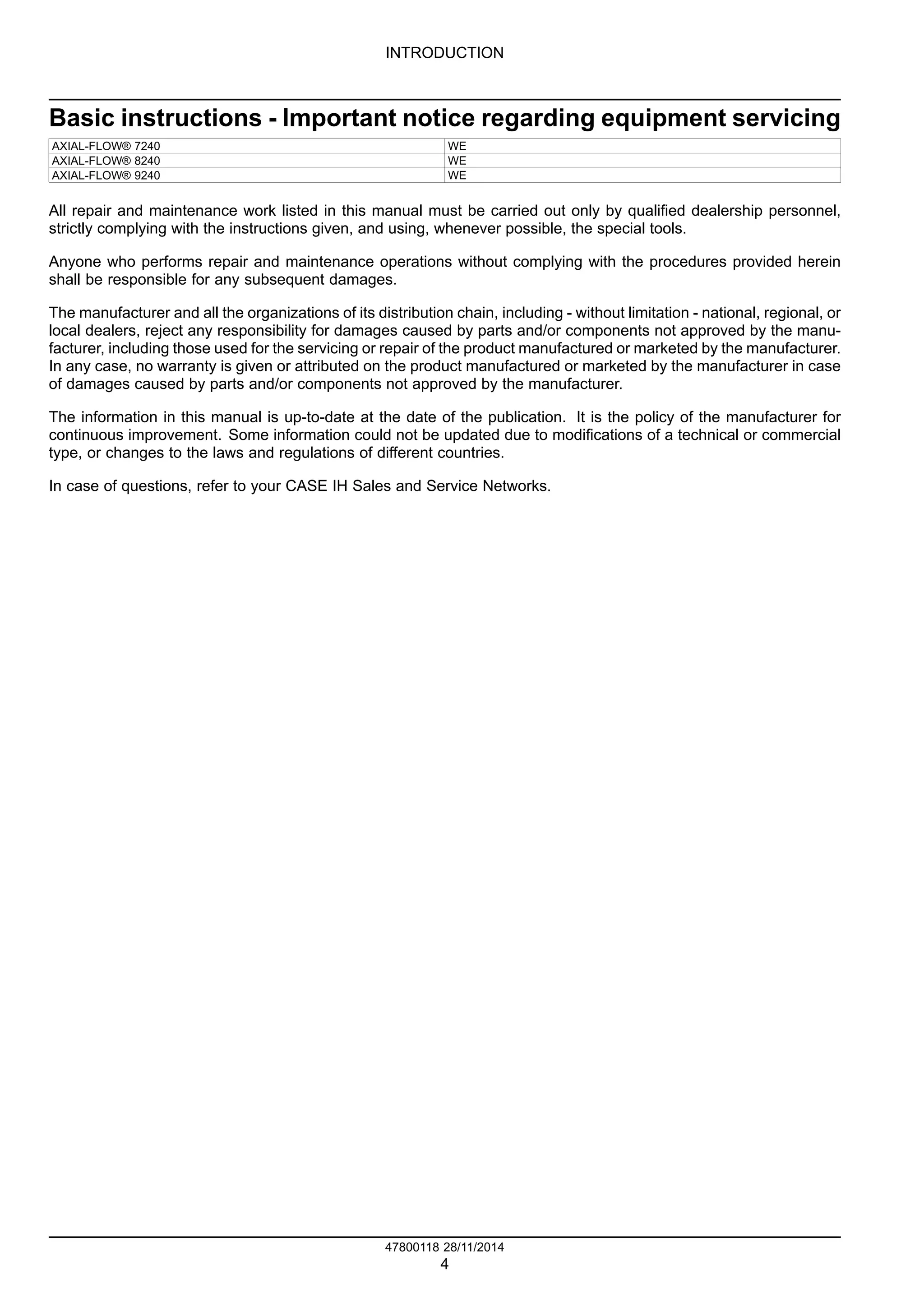 Case ih axial flow 8240 tier 4 b (final) combine service repair manual ...