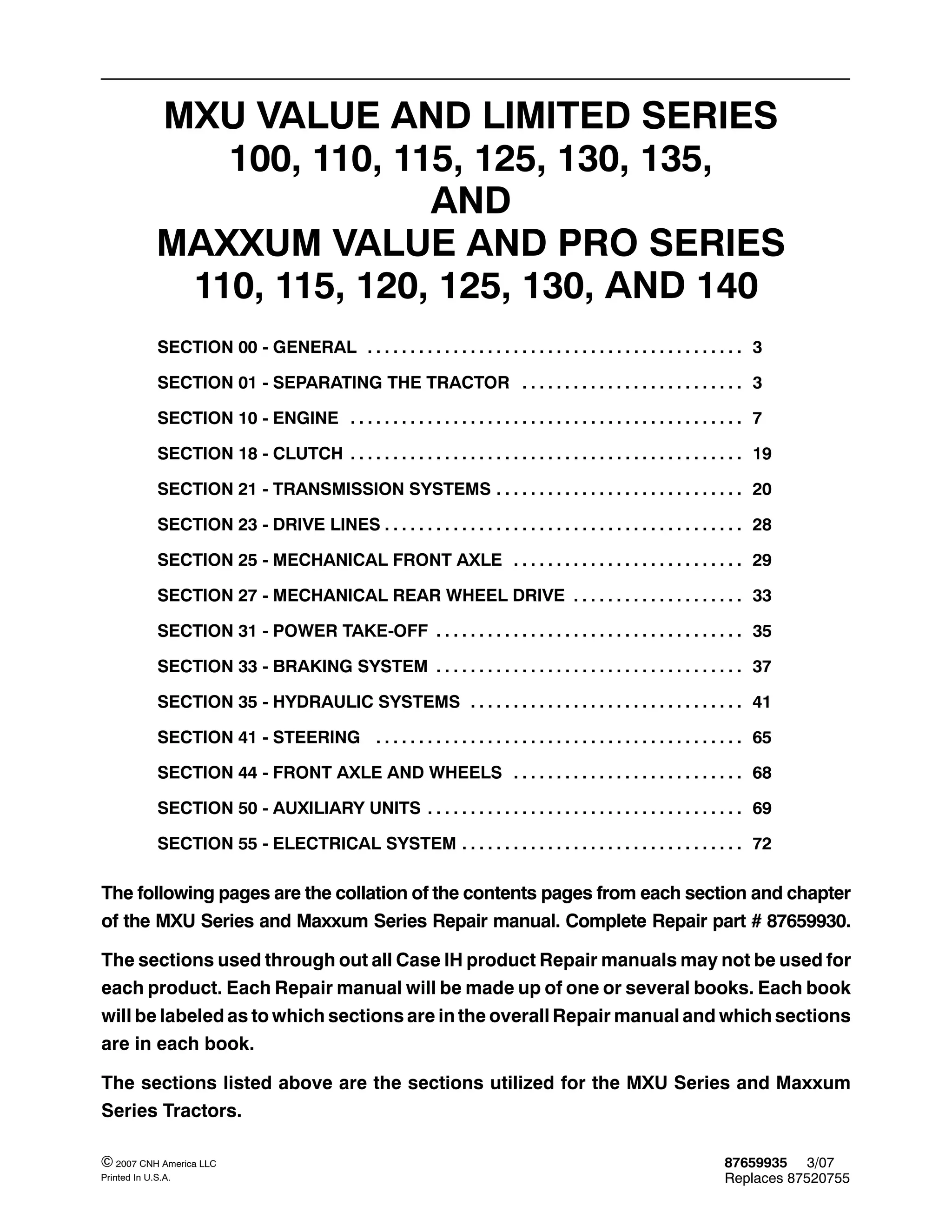 Case ih mxu value series 110 tractor service repair manual | PDF