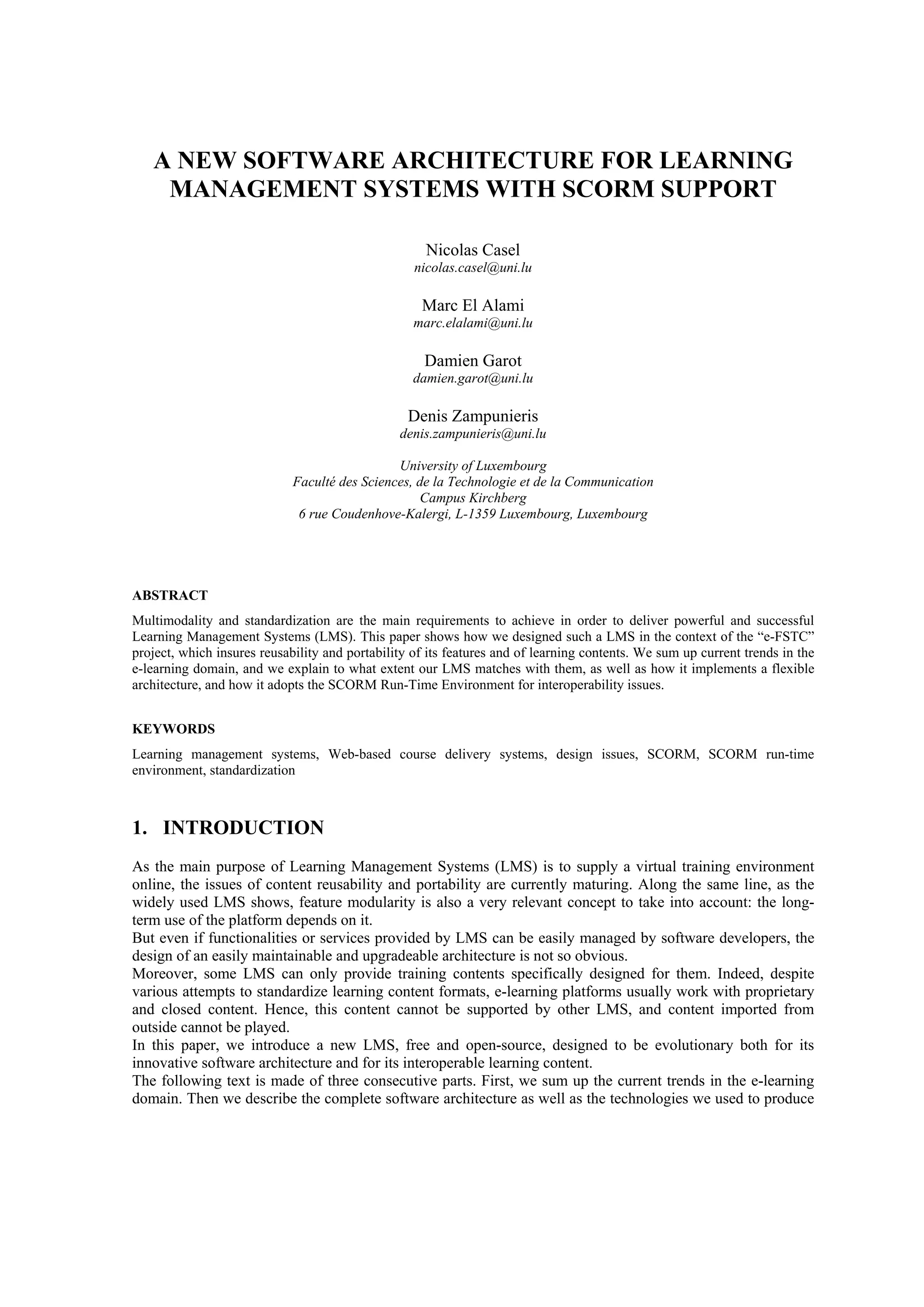 A New Software Architecture for LMS with SCORM Support | PDF