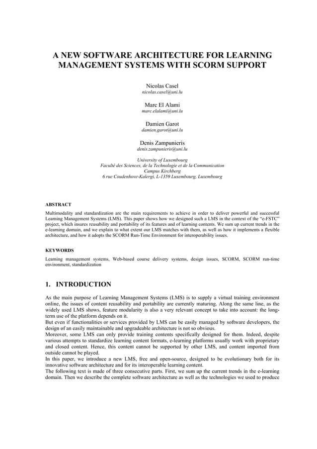 A New Software Architecture for LMS with SCORM Support | PDF