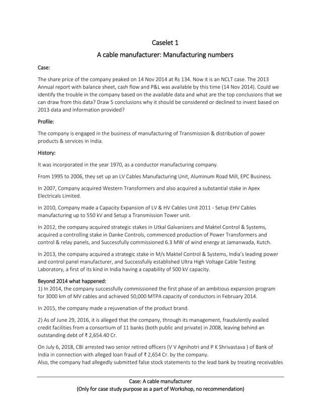 Caselet 1_A cable manufacturer_case study | PDF