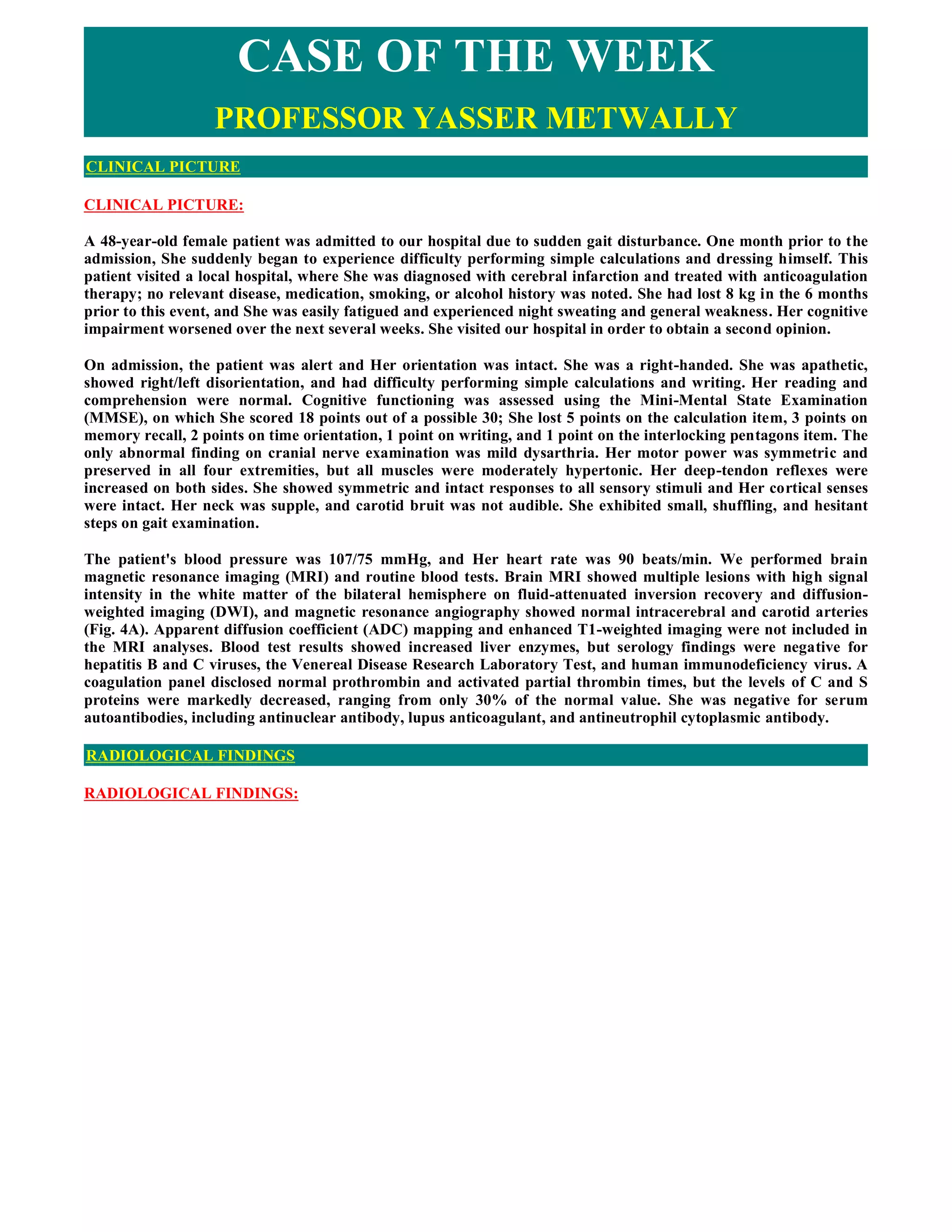 Case record...Paraneoplastic leukoencephalopathy | PDF