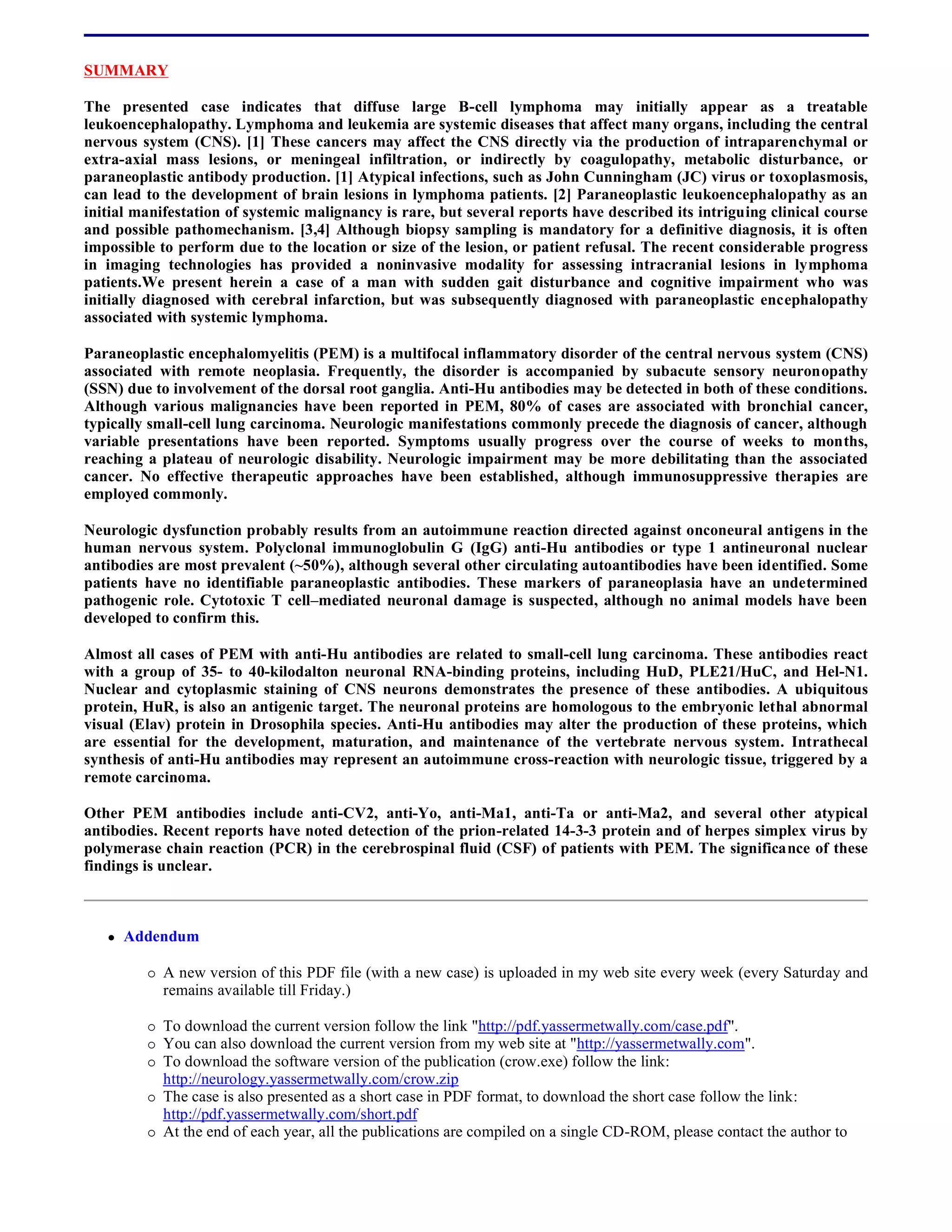 Case record...Paraneoplastic leukoencephalopathy | PDF