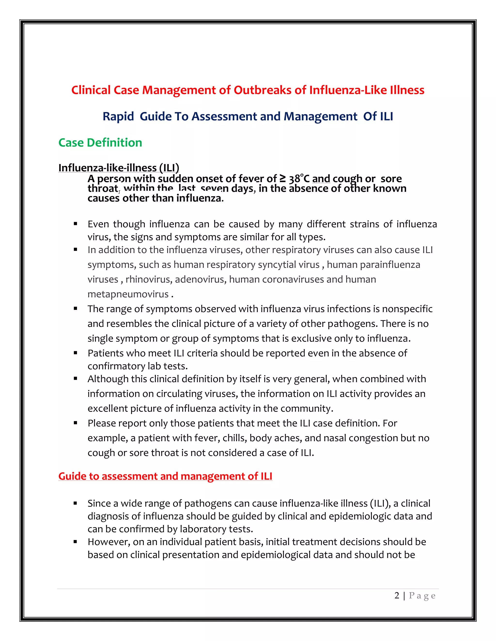 Clinical Case Management of Outbreaks of Influenza-Like | PDF