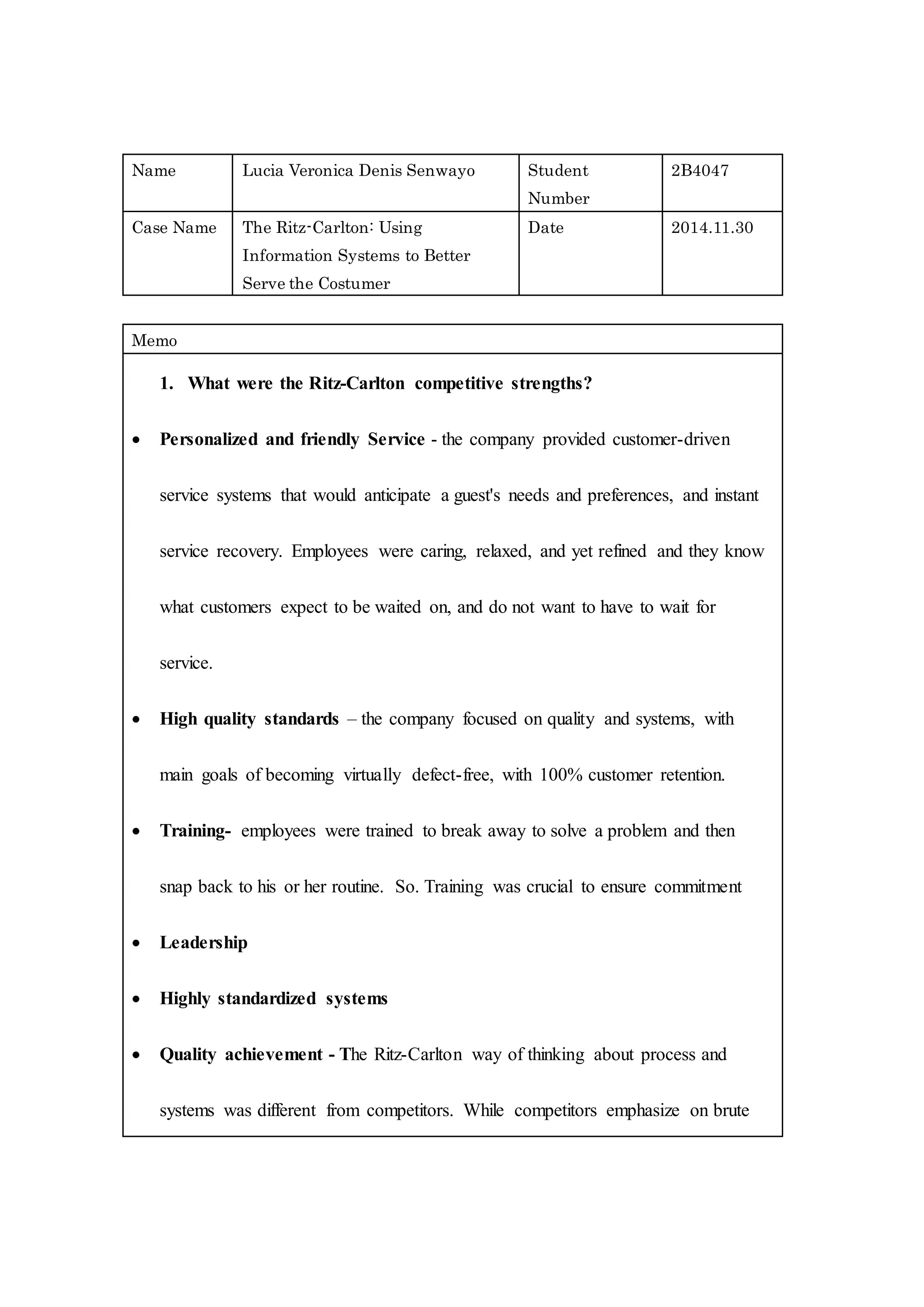 The Ritz-carlton: Using information systems to better serve the ...