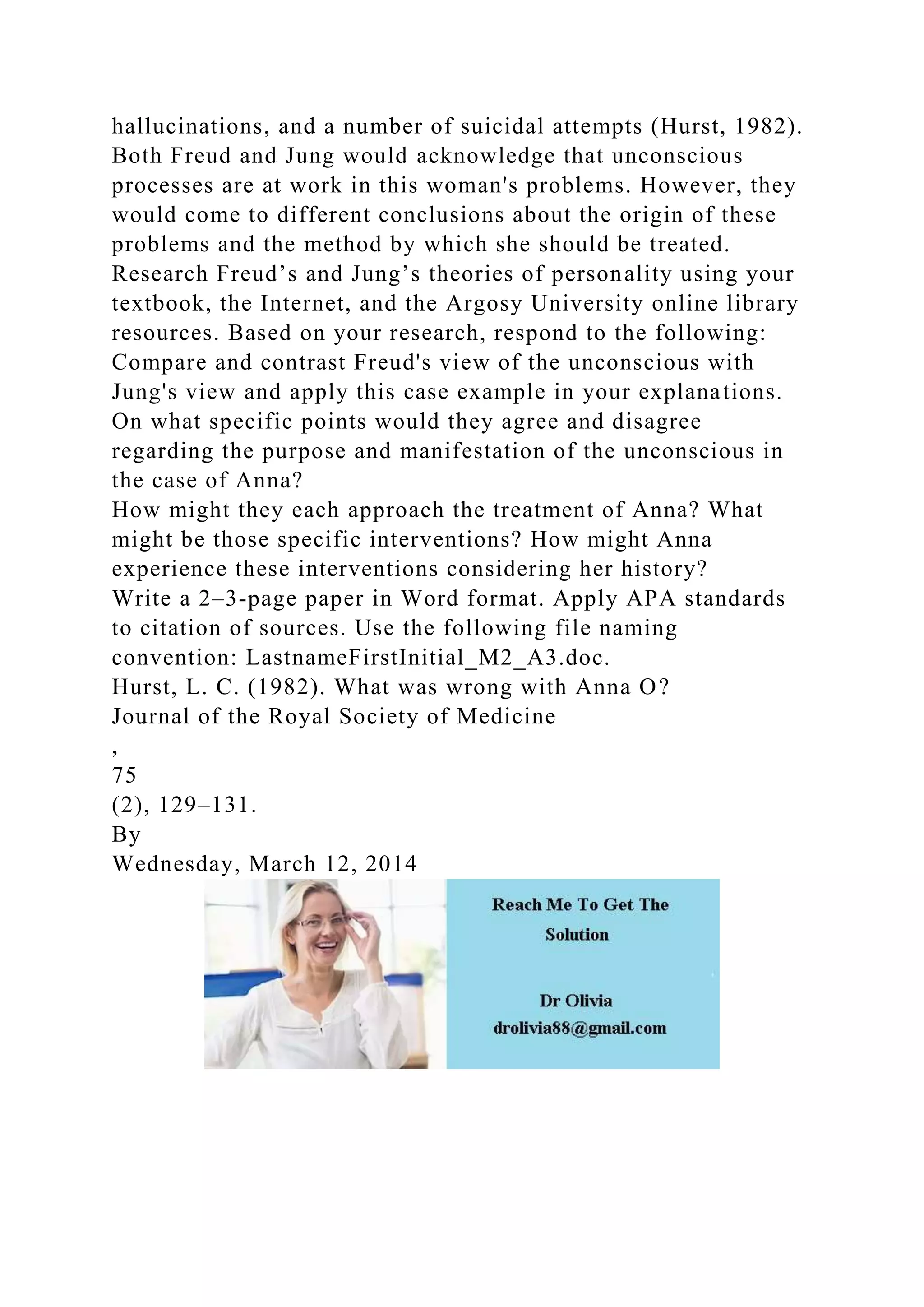 Case of Anna OOne of the very first cases that caught Freud’s atte.docx ...