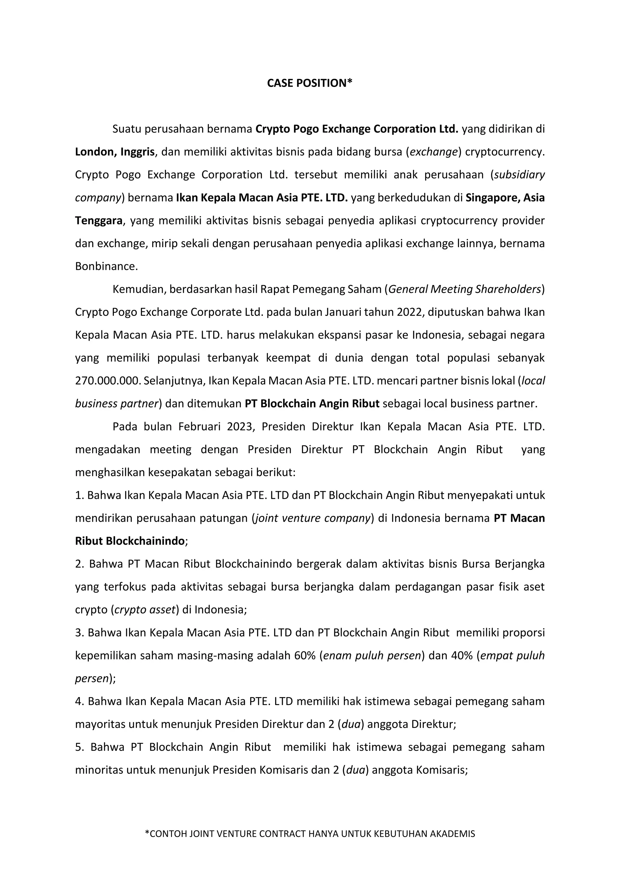JOINT VENTURE AGREEMENT - PERJANJIAN USAHA PATUNGAN | PDF