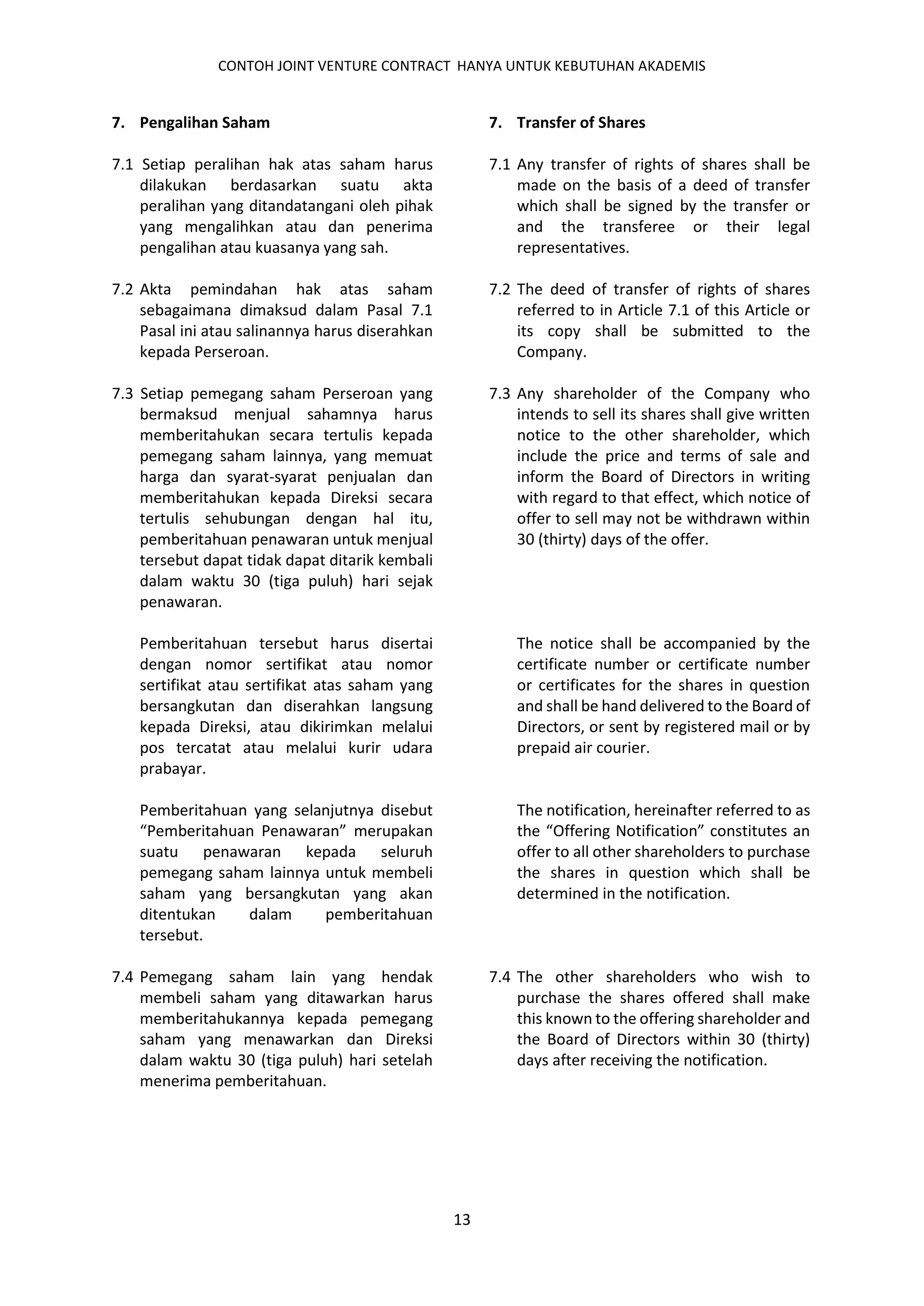 JOINT VENTURE AGREEMENT - PERJANJIAN USAHA PATUNGAN | PDF