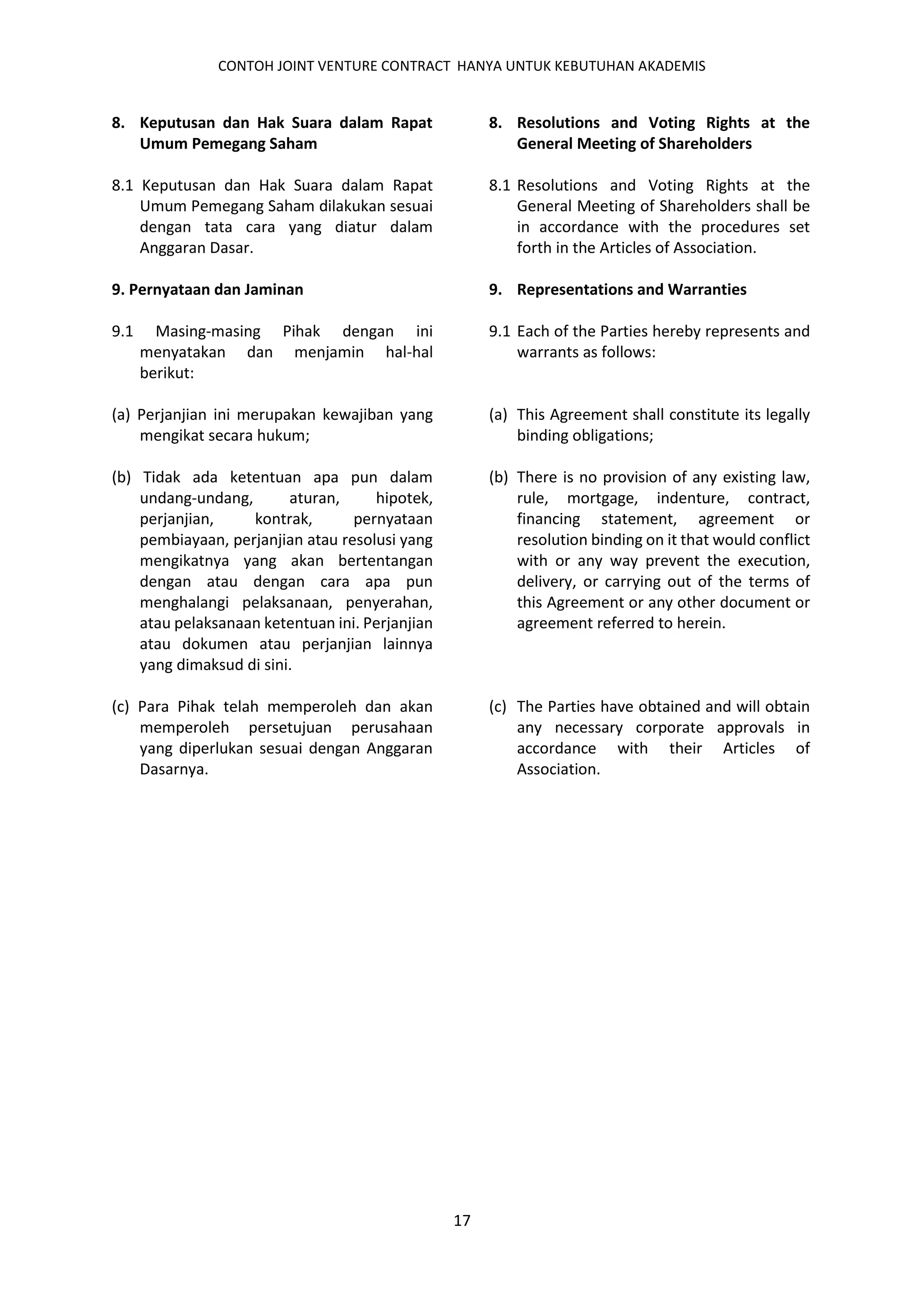 JOINT VENTURE AGREEMENT - PERJANJIAN USAHA PATUNGAN | PDF