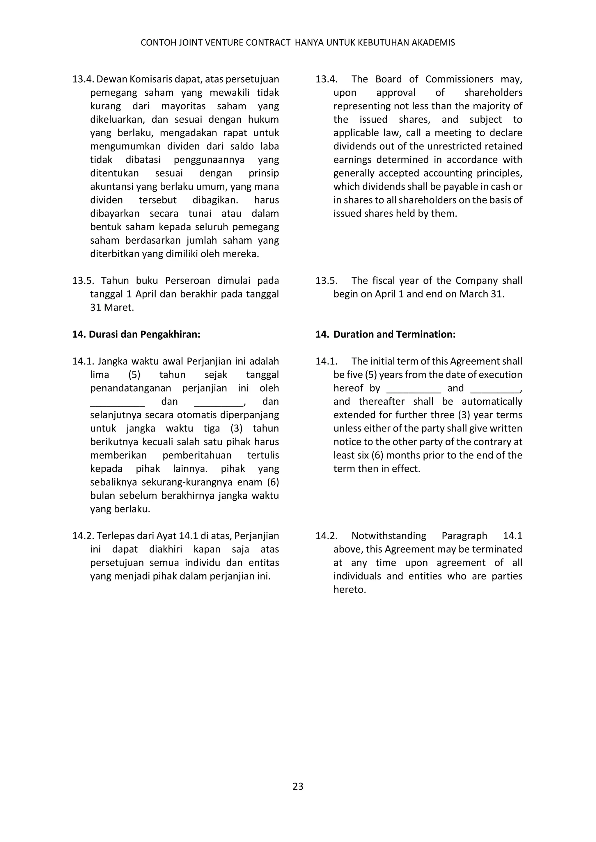 JOINT VENTURE AGREEMENT - PERJANJIAN USAHA PATUNGAN | PDF