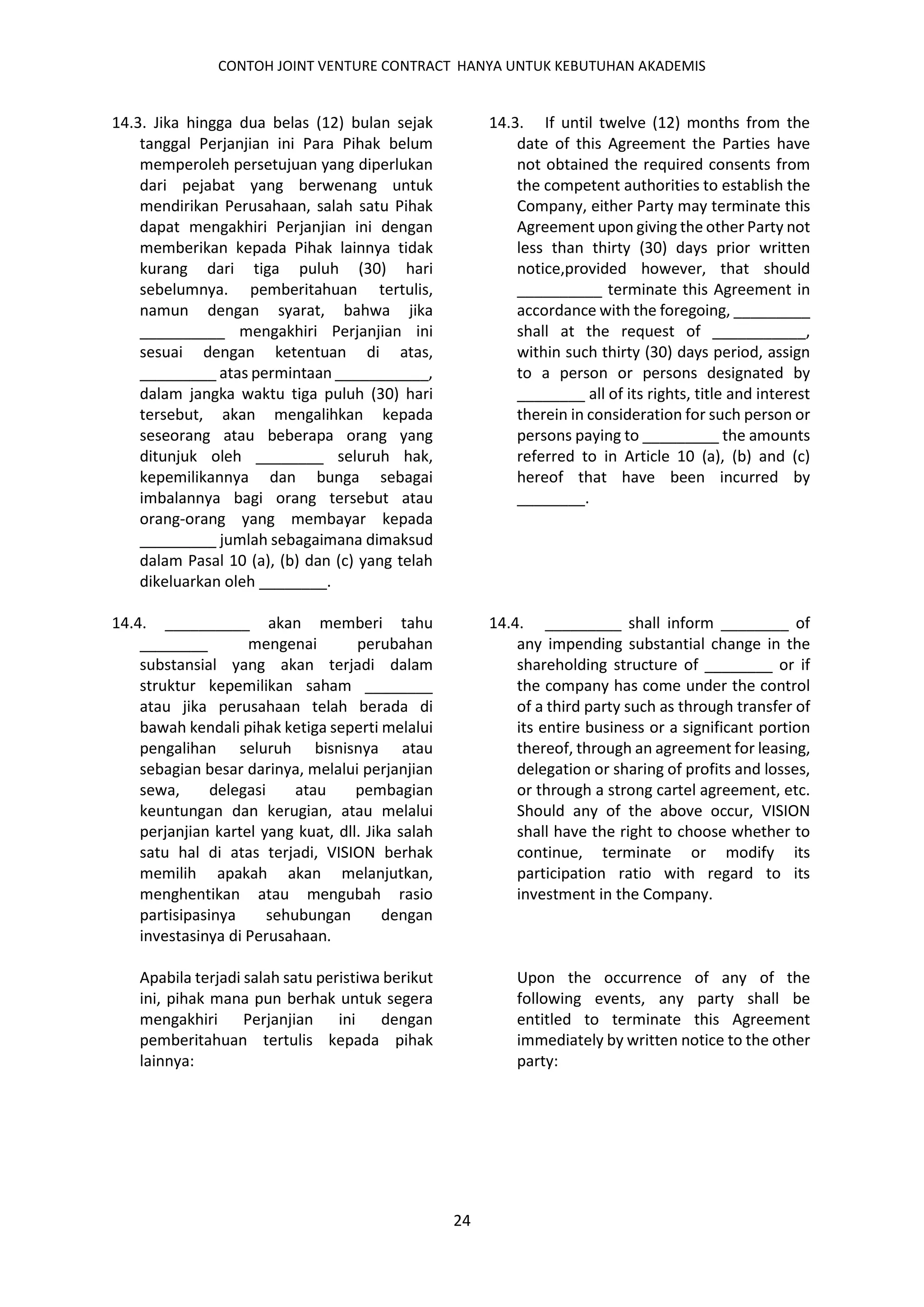 JOINT VENTURE AGREEMENT - PERJANJIAN USAHA PATUNGAN | PDF